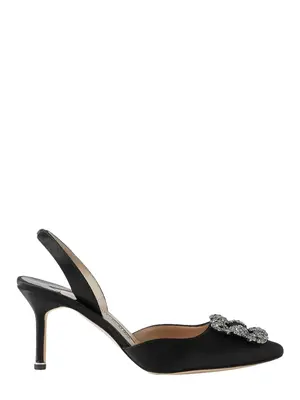 Manolo Blahnik Hangisli 70 Embellished Satin Slingback Pumps - Black
