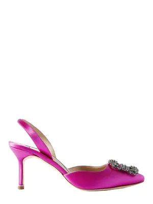 Manolo Blahnik Manolo Blahnik Hangisli 70 Embellished Satin Slingback Pumps Fuchsia