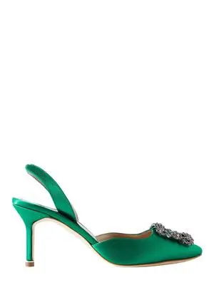 Manolo Blahnik Hangisli 70 Embellished Satin Slingback Pumps - Green