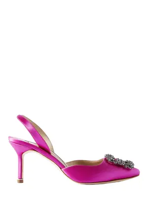Manolo Blahnik Hangisli 70 Embellished Satin Slingback Pumps - Pink