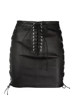 BEN TAVERNITI UNRAVEL PROJECT Laced Leather Mini Skirt - Black