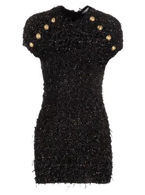 Balmain Sequin-embellished Tweed Mini Dress - Black