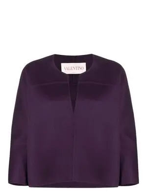 Valentino Garavani V-neck Cropped-sleeve Knitted Top - Purple