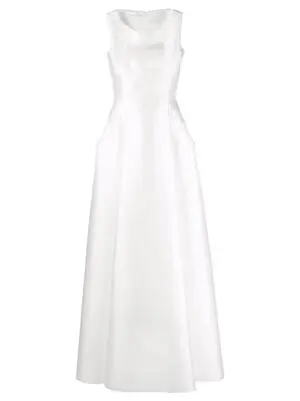 Alberta Ferretti Pleated Duchess Satin Gown - White