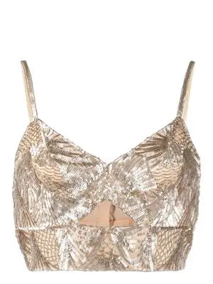 Alberta Ferretti Sequin Embellished Cropped Top - Brown