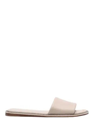Brunello Cucinelli Monili-embellished Leather Slides - Neutrals