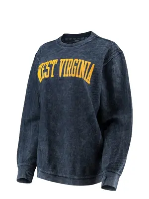 PRESSBOX West Virginia Mountaineers Comfy Cord Vintage Wash Basic Arch Pullover Sweatshirt - Navy