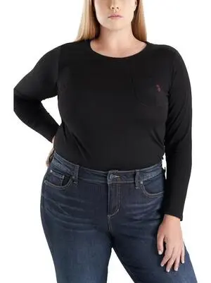 SLINK JEANS Crewneck Long-sleeve Pocket T-shirt - Black