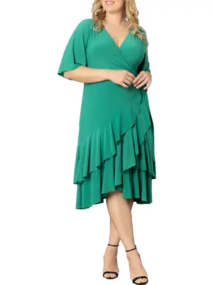 KIYONNA Kiyonna Miranda Wrap Dress Emerald Green