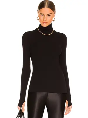 Enza Costa Sweater Knit Long Sleeve Turtleneck - Black