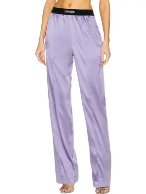 TOM FORD Metallic Silk Pajama Pant Pale Parma Violet