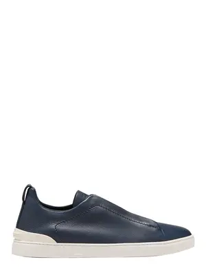 Zegna ZEGNA Triple Stitch Deerskin Leather Sneakers Blue Calf Leather