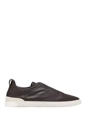 Zegna ZEGNA Triple Stitch Deerskin Leather Sneakers Dark Brown