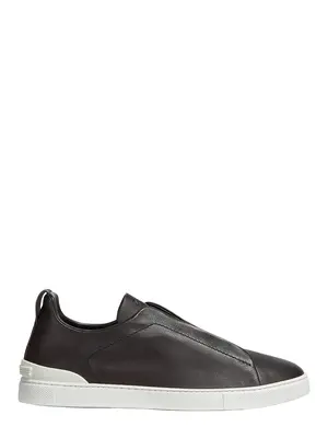 Zegna ZEGNA Triple Stitch Deerskin Leather Sneakers Dk Brw Sld
