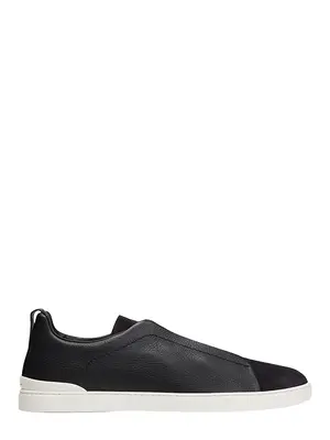 Zegna Triple Stitch Leather And Suede Sneakers - Navy