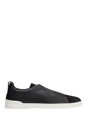 Zegna Triple Stitch Leather And Suede Sneakers - Navy