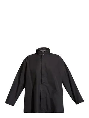 Eskandar Wide Double Stand Collar Long Shirt - Black