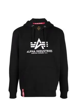 Alpha Industries Logo Drawstring Hoodie - Black