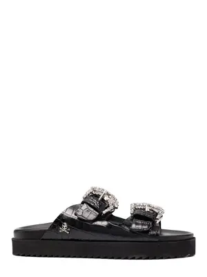 Philipp Plein Cocco Leather Sandals - Black
