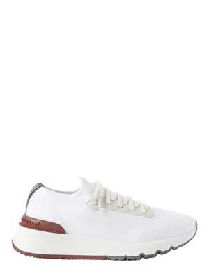 Brunello Cucinelli Leather-trimmed Stretch-knit Sneakers - White