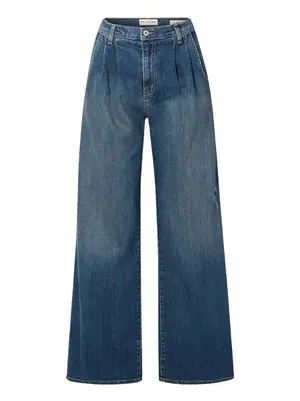NILI LOTAN Flora Pleated High-rise Wide-leg Jeans - Blue