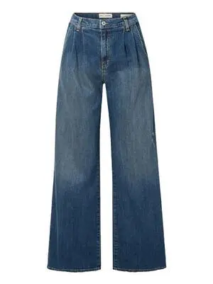 NILI LOTAN Flora Pleated High-rise Wide-leg Jeans - Blue