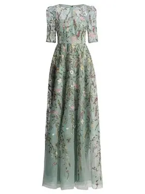 Rickie Freeman For Teri Jon Floral Embroidered Tulle Gown - Sage Multi