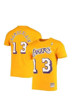 Mitchell & Ness Wilt Chamberlain Los Angeles Lakers Hardwood Classics Stitch Name & Number T-shirt - Gold