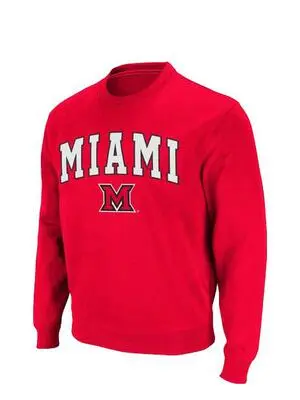 COLOSSEUM Miami University Redhawks Arch & Logo Crew Neck Sweatshirt - Red