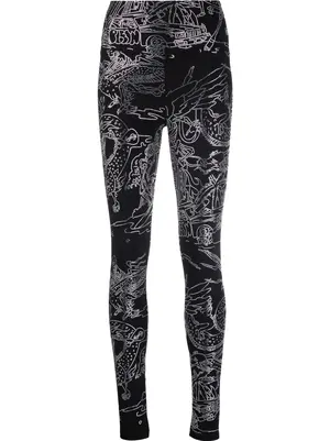 Philipp Plein Tattoo-print Embellished Leggings - Black