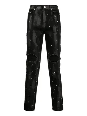 GOD'S MASTERFUL CHILDREN Harley Distressed Wax-appliqué Jeans - Black