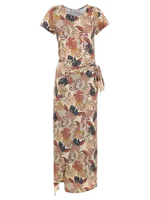 AMIR SLAMA Palm Leaf Print Maxi Dress - Neutrals