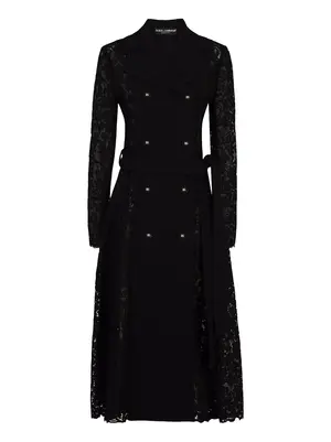Dolce & Gabbana Cordonetto Lace Belted Coat - Black