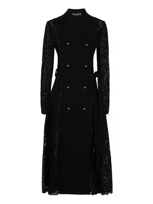 Dolce & Gabbana Cordonetto-lace Belted Coat - Black
