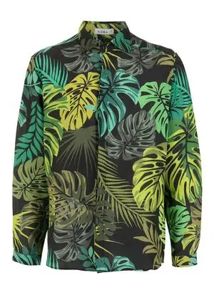 AMIR SLAMA Leaf Print Shirt Black
