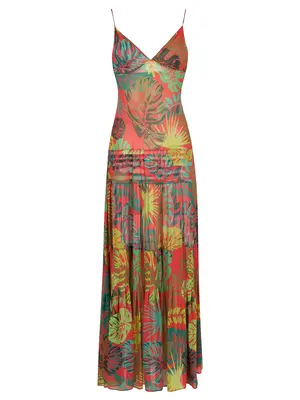 AMIR SLAMA Palm Leaf Print Maxi Dress - Red