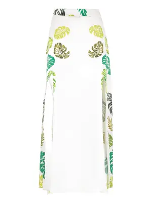 AMIR SLAMA Palm Leaf Print Maxi Skirt - White