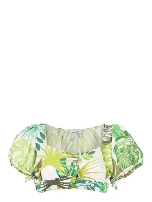 AMIR SLAMA Palm Leaf Print Cropped Top - Green