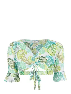 AMIR SLAMA Palm Leaf Print Cropped Top - Green