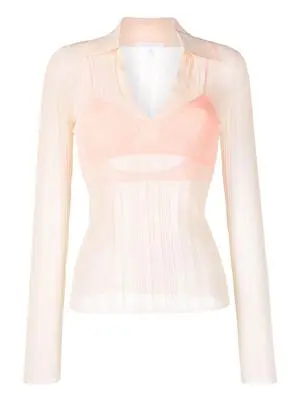 Patrizia Pepe Semi-sheer Ribbed Polo Shirt - Neutrals
