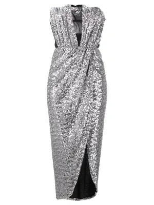 Nervi Feather-detail Sequin Dress - Silver