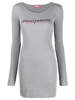DIESEL® Logo Print Ribbed Sweater Dress - Grey