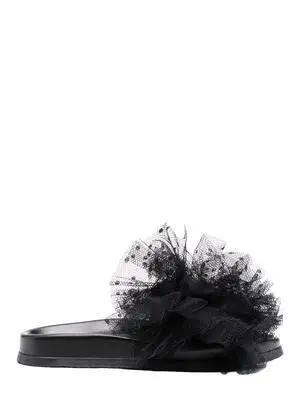 Red Valentino Point D'esprit Tulle Slip-on Sandals - Black