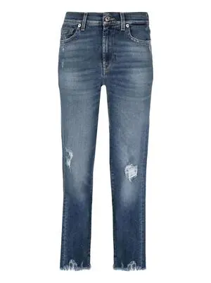 7 For All Mankind Cropped Ripped Jeans - Blue