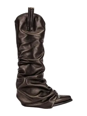 R13 Mid Cowboy Boots With Sleeve - Black Leather