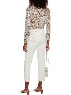 Etro Cropped Embroidered Highrise Slimleg Jeans - Cream