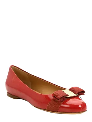 FERRAGAMO Varina Patent Leather Ballet Flats Red