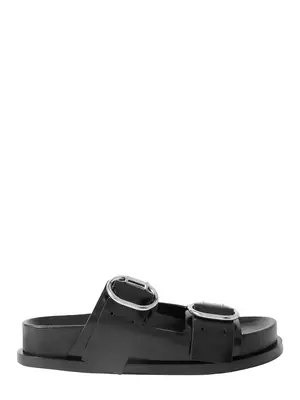 JIL SANDER Leather Buckled Slides - Black