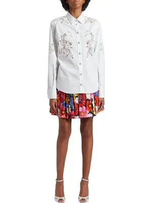 Dolce & Gabbana Lace Insert Poplin Shirt W/ Crystal Buttons - White