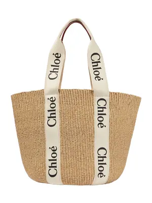 Chloé Chloé X Mifuko Woody Large Raffia Tote Neutrals